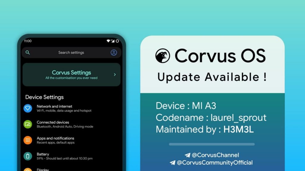 Corvus OS With Android 11 For Mi A3 (Laurel Sprout) | The Custom Rom